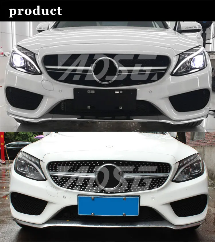 W205 Gt R Mesh Grille For Mercedes C Class Abs Black Front Bumper Grill ...