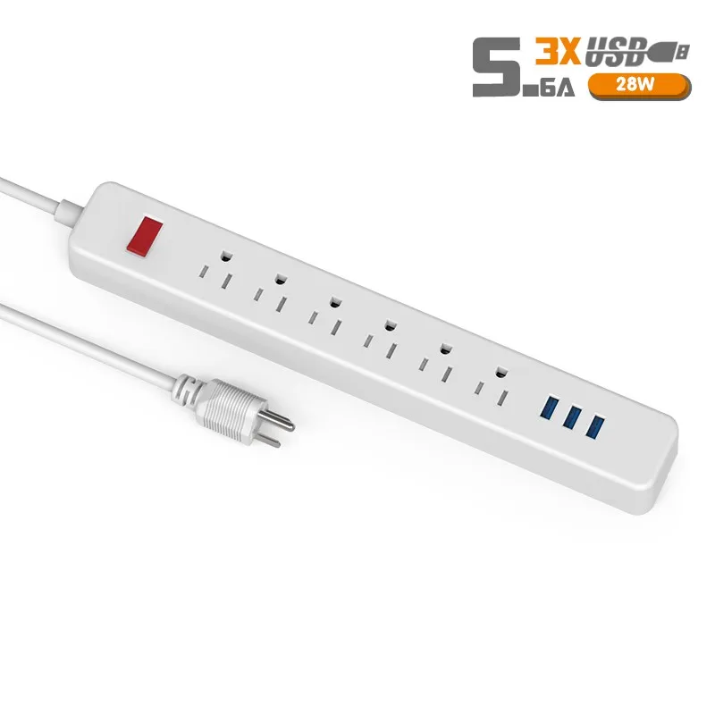 Us Type 125v 15a 60hz 1875w 6 Outlet Smart Power Strip Usb With 3 Usb ...