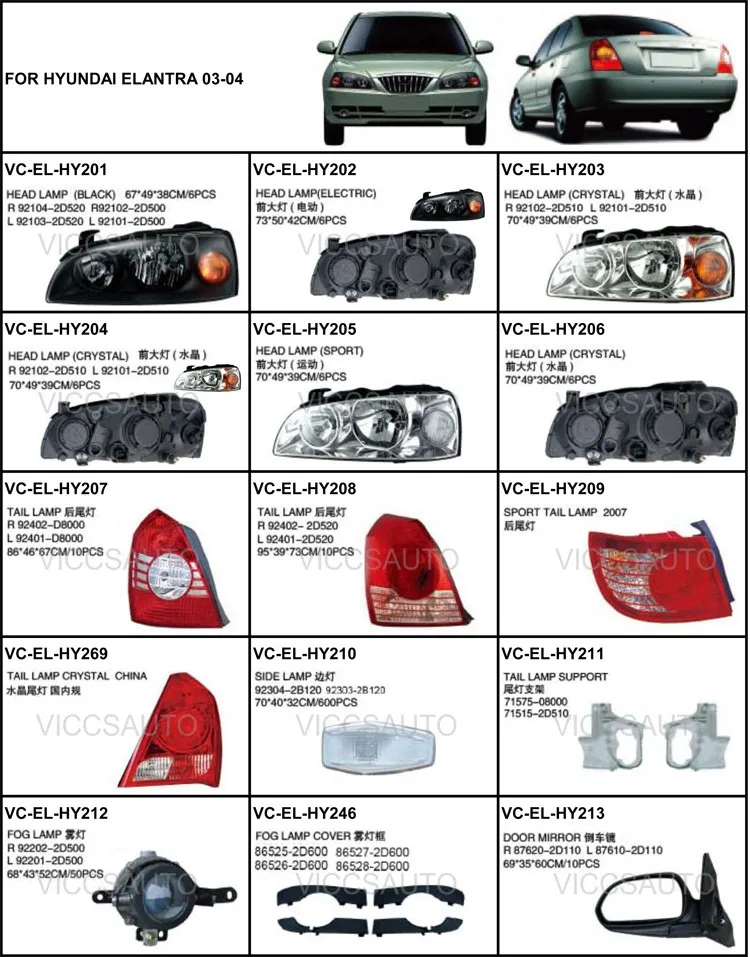 Oem 92102-2d510 92101-2d510 对于现代伊兰特 2003-2004 自动汽车大灯大灯 - Buy 汽车车灯头灯，oem ...