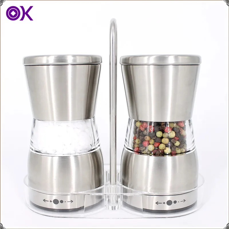 Glass Bottle Salt And Pepper Mill Grinder Set With Stainless Steel ...