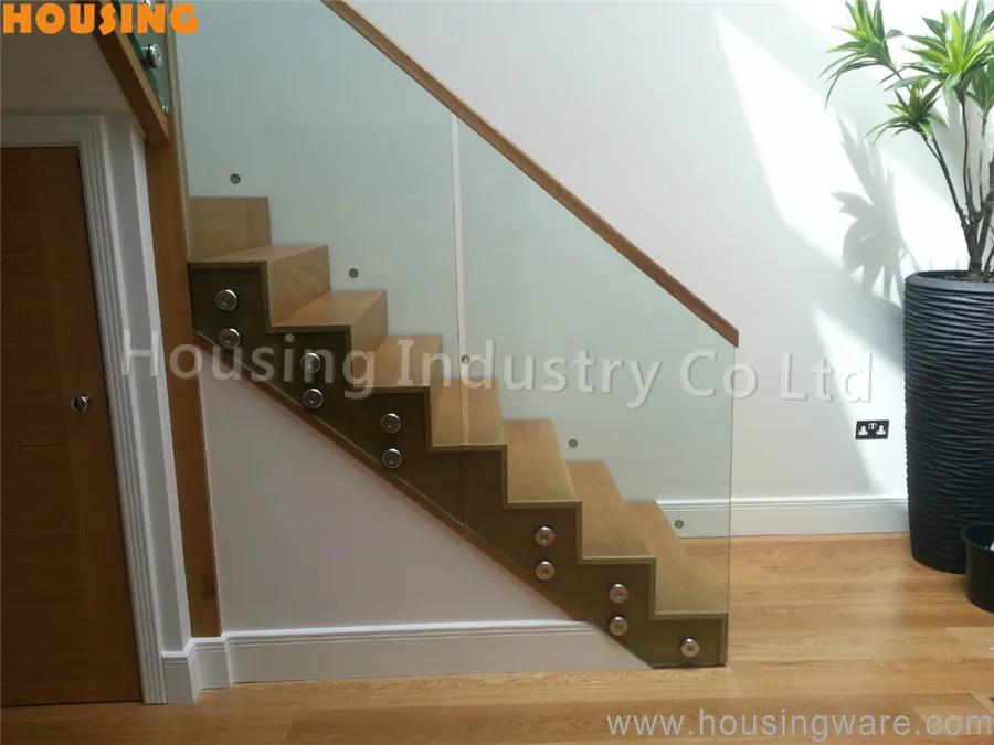 High Quality Patch Fitting Glass Balustrade For Wooden Stair With Solid ...