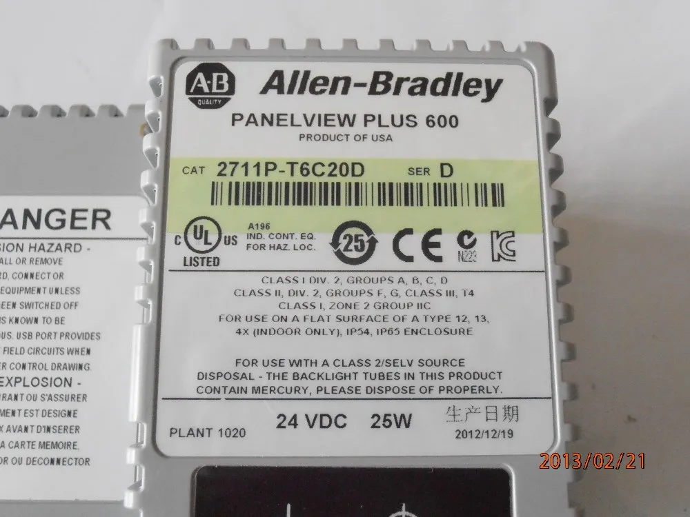 Allen Bradley Panelview Plus 600 2711p-t6c20d Panel Hmi Touch Panel ...