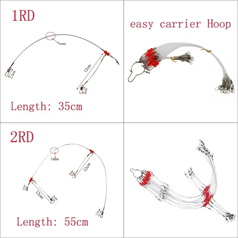 White Nylon Fishing Wire Leader Rigs Trace With Swivels Snaps Beads And ...