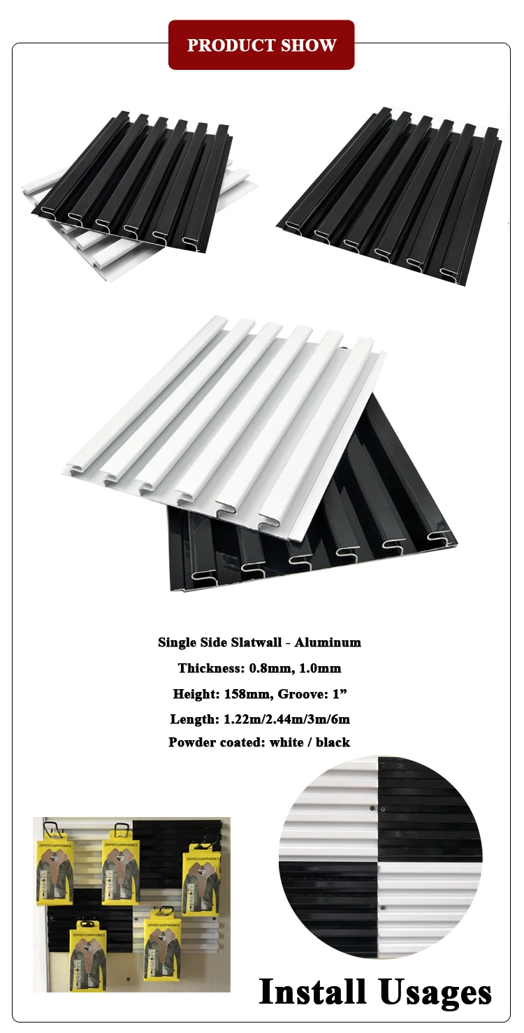 Black/white Decorative Slatwall Panels - Lightweight Aluminum