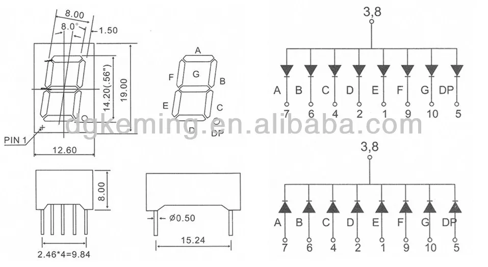 Pantalla LED de 1 dígito y 7 segmentos Super Red de 0,56 pulgadas, de ...