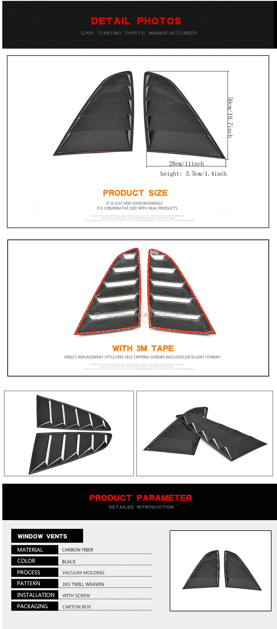 Ford Mustang GT Coupe 2-Door Rear Window Vents - Carbon Fiber