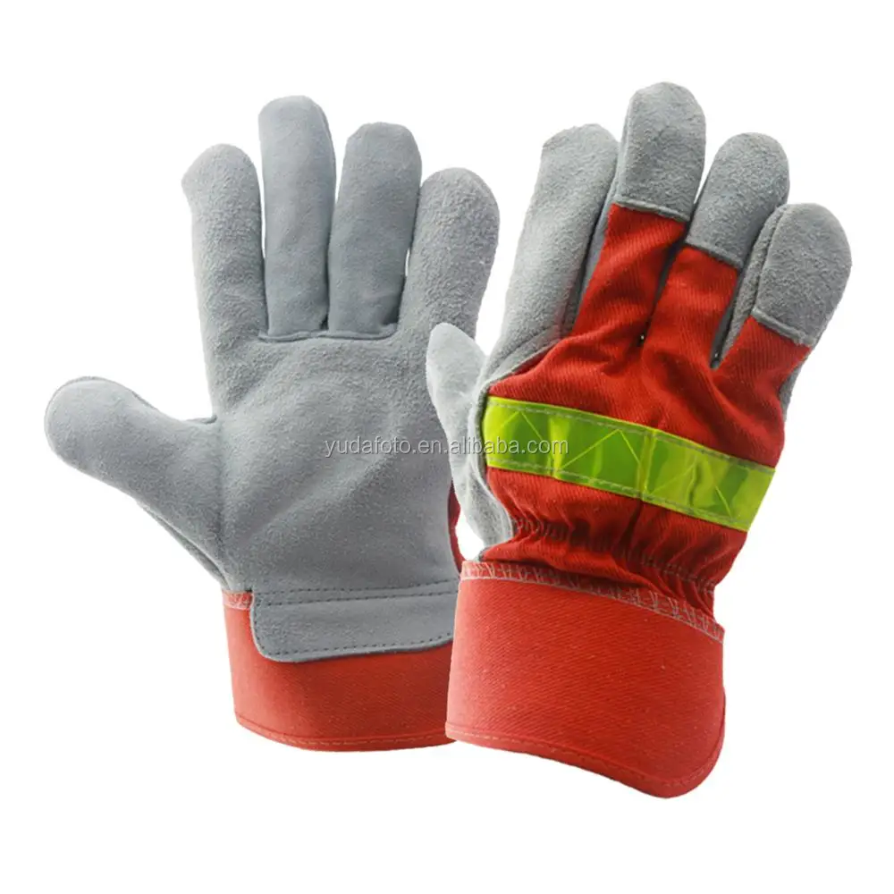 Gl1012 High Visible Leather Working Gloves Reflective Heavy Duty Hand ...