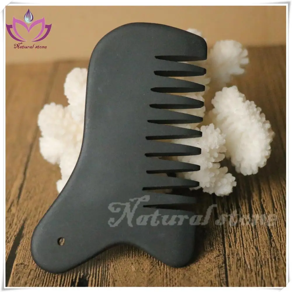 Multifunction Hand Polished Natural Bian Stone Comb Guasha Therapy Head ...