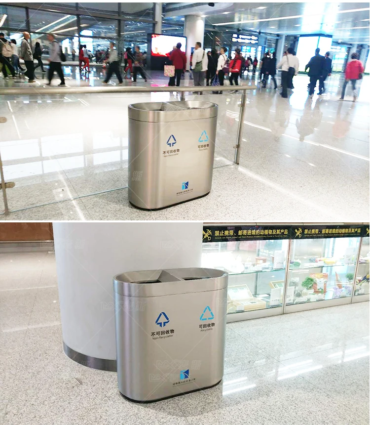 Factory 2 Compartment Metal Recycling Bin Commercial Trash Can For ...