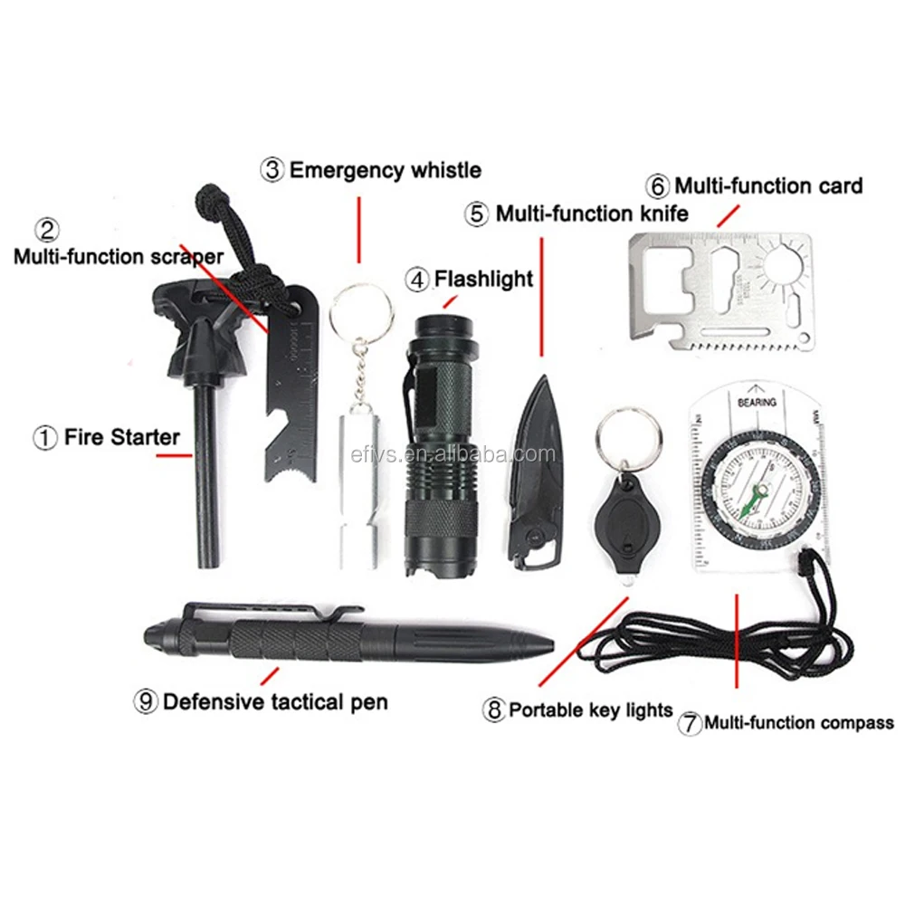 Wholesale 10 In 1 Outdoor Survival Tools Survival Emergency Kit Outdoor ...