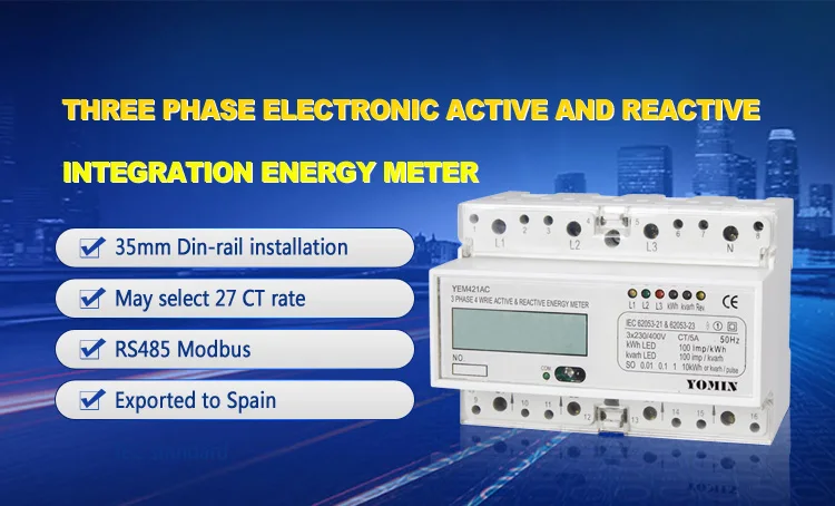 Three Phase Energy Meter Ct Lcd Display Din Rail Active And Reactive With Rs485 Yem421ac - Buy ...