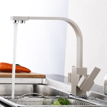Khaki Square Kitchen Faucets 360 Degree Rotation 3 Way Water Filter Tap ...