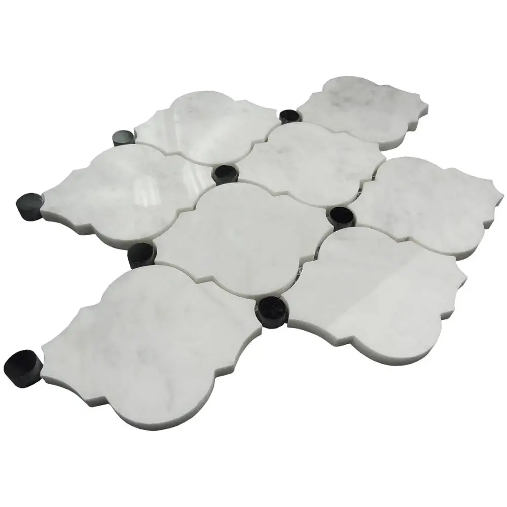 Water Jet Cutting Arabesque Honed Marble Mesh Mounted Carrara White ...