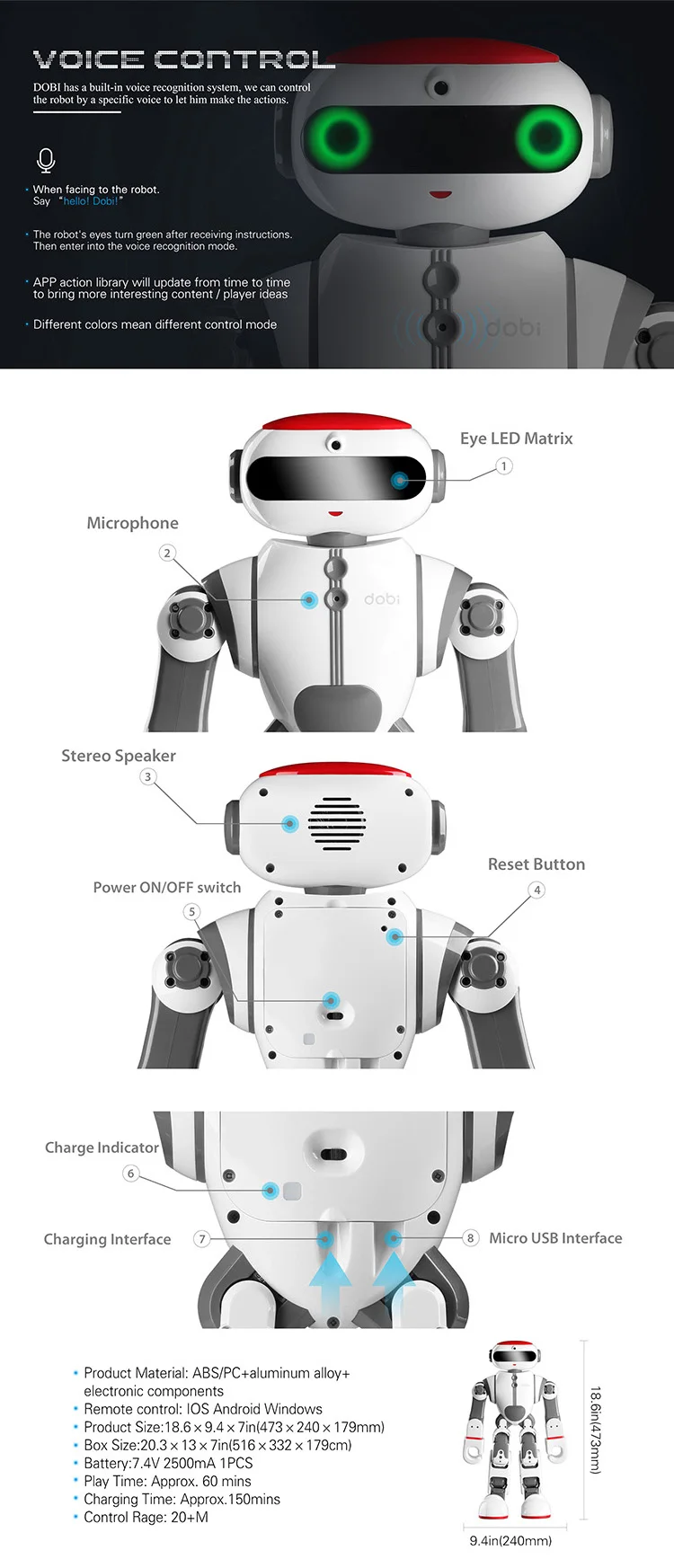 DWI Dowellin Dobi Voice Control Intelligent Smart Kung Fu AI Robot