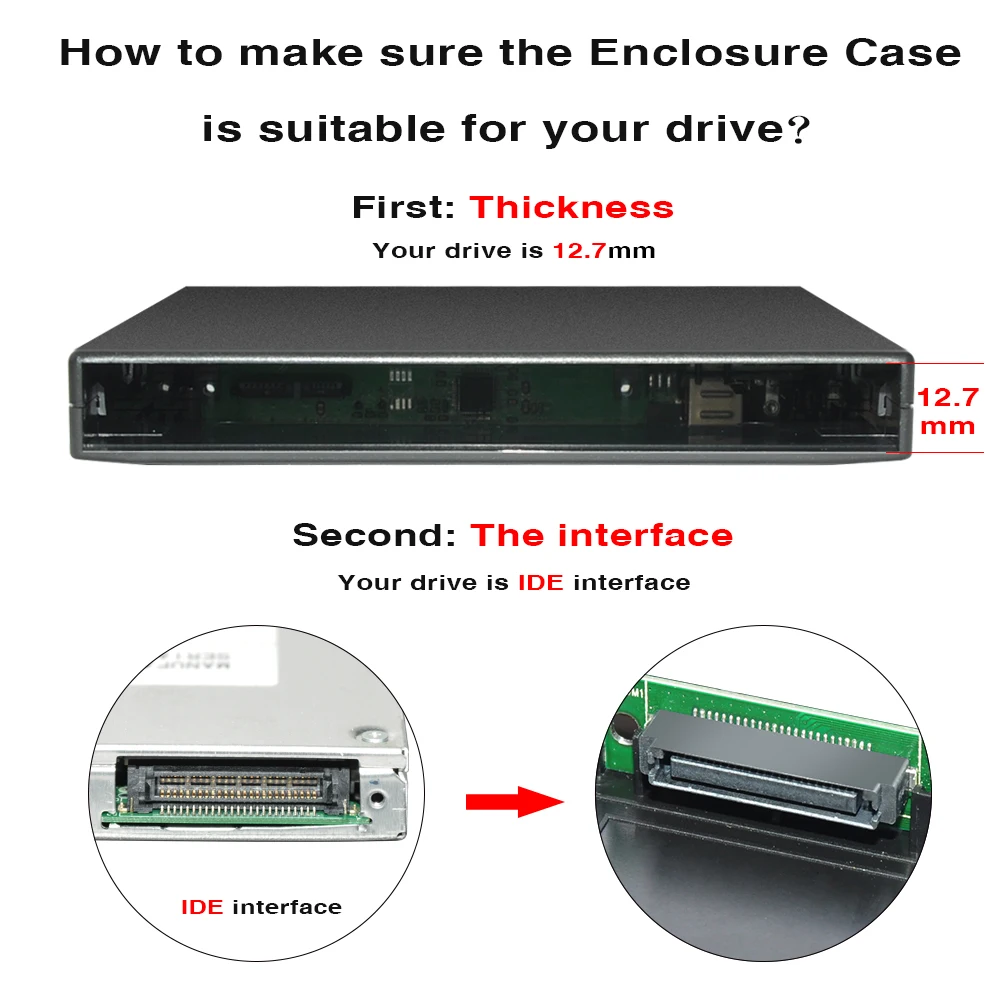 12.7mm USB 2.0 IDE Portable Optical Drive Case Kit for DVD Burner