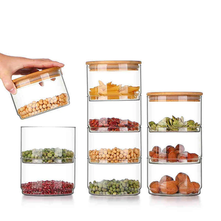 Wholesale Stackable Airtight Glass Jars Set Withbamboo Lid - Buy Glass ...