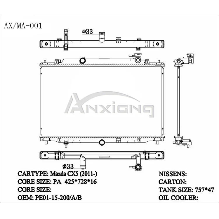 Car Radiator Oem: Pe01-15-200/pe01-15-200a/pe01-15-200b 425*728*16 Mt ...