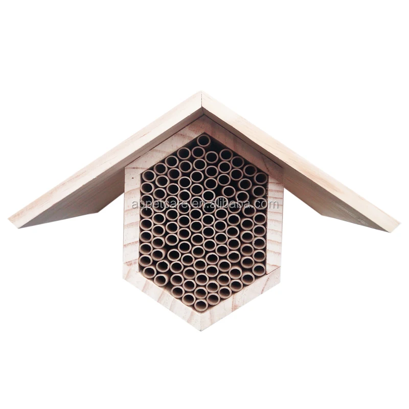 Hexagon Wooden Pollinator Bee Nest Insect House With Bamboo - Buy ...