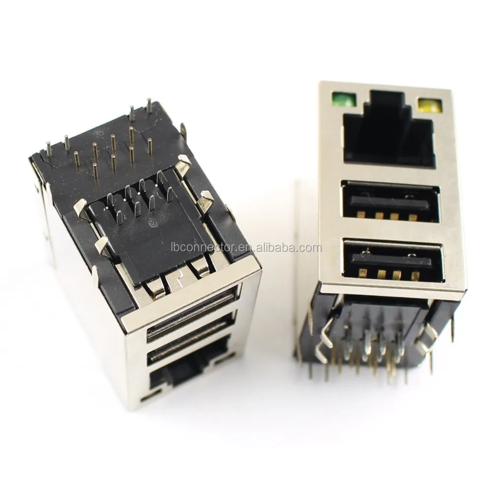 Rj45 Mini Usb Connector 10/100/1000base-t Modular Jack Rj45 Usb Stacked ...