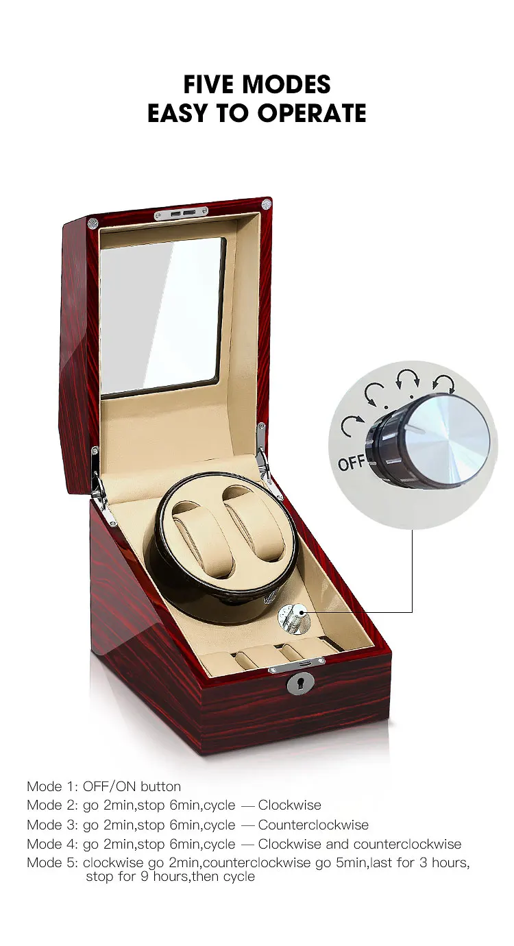 Automatic Wooden Watch Winder Box for 5 Watches - OEM Available
