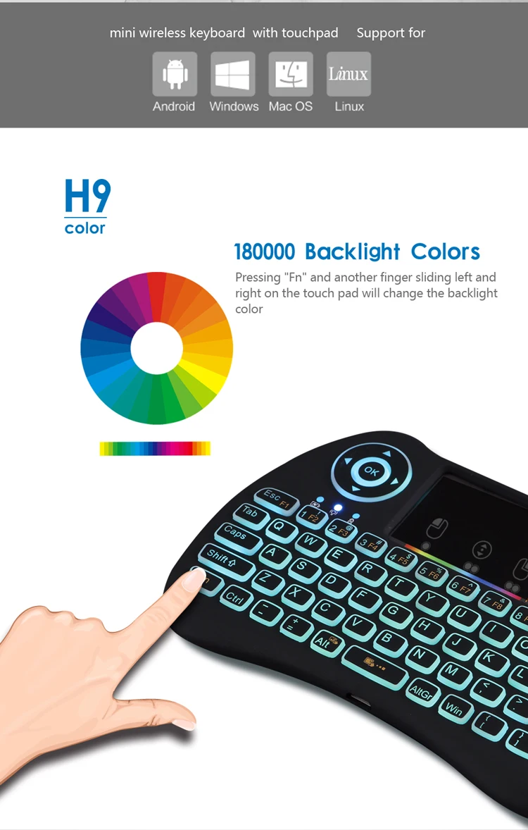 2.4ghz Mini Keyboard BT ROHS H9 Smart Keyboard with Touchpad