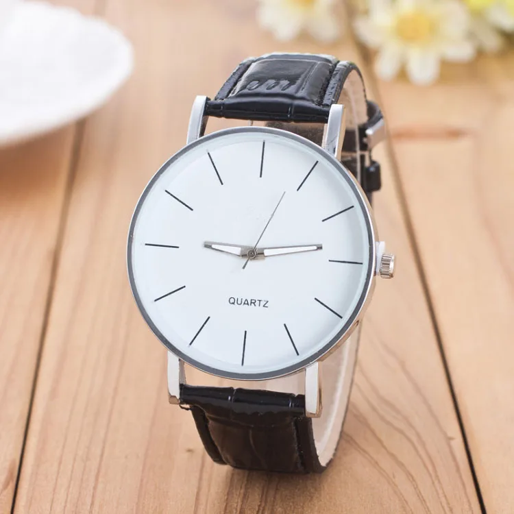 2017 Alibaba Express Luxury Pu Leather Quartz Movement Big Dial Simple ...