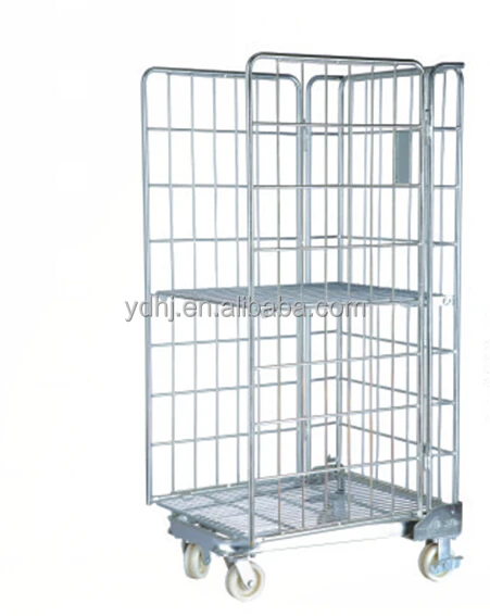 4 Wheels Heavy Duty Warehouse Steel Wire Rolling Cage Cart - Buy ...