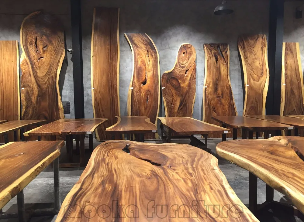 Rustic Furniture Live Edge Solid Walnut Wood Slab Long Table Large Size ...