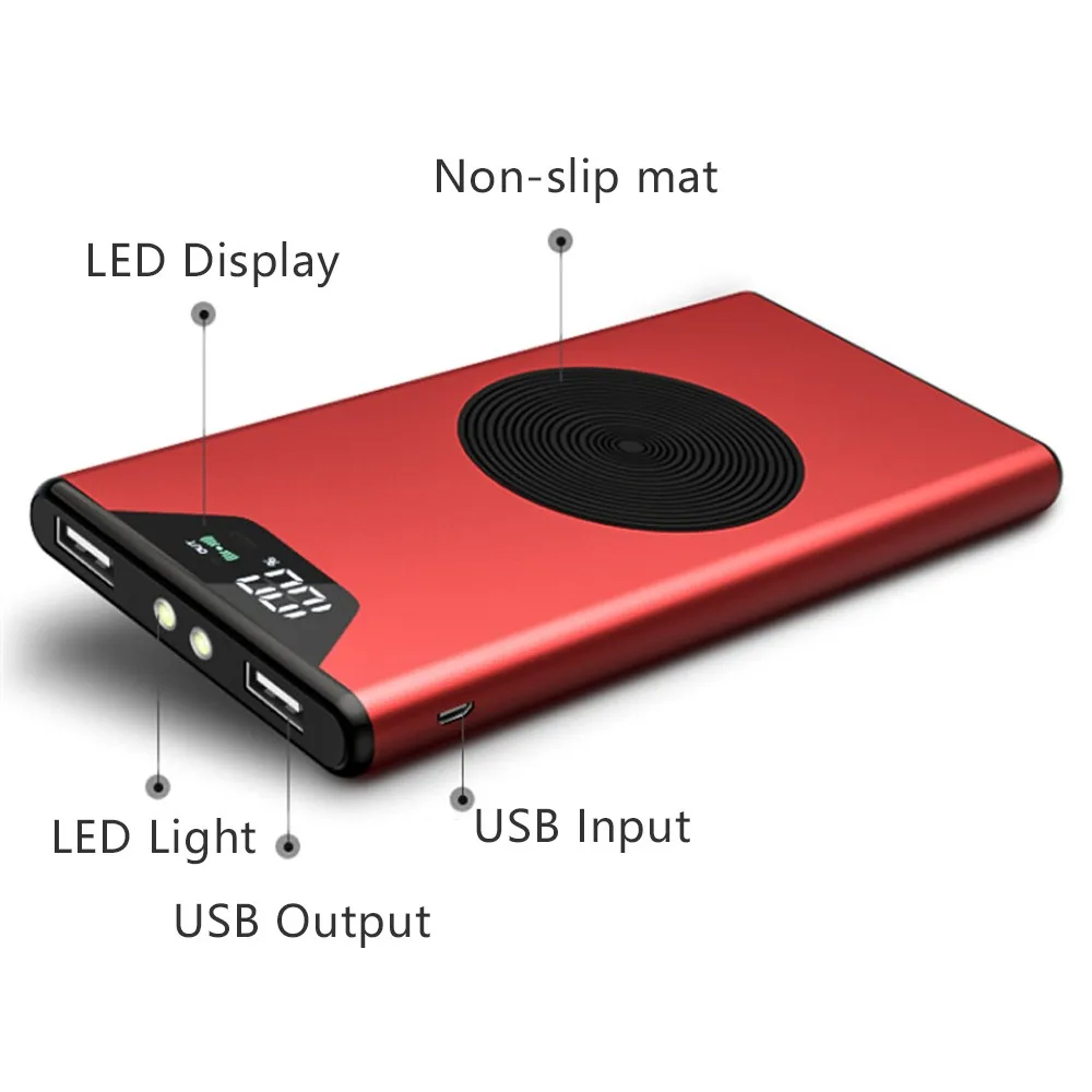 Qi Wireless Charger Power Bank 20000mah Portable Dual Usb With Digital ...