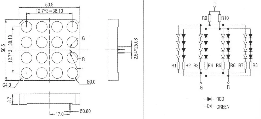 Array 4x4 Dot Matrix Led Display Dual Color Diameter 9mm - Buy 4x4 Dot ...