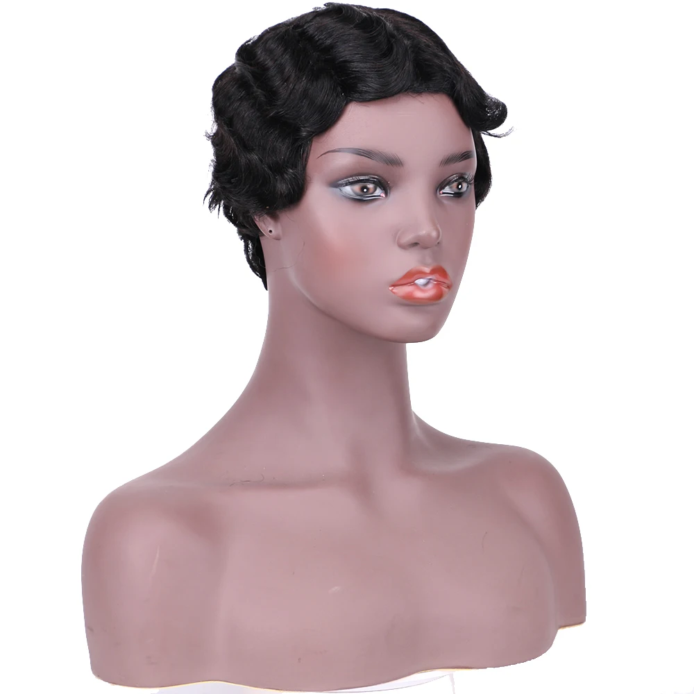 Peruvian Remy Hair Short Wet And Wavy Pixie Cut Wig Ocean Wave Finger ...
