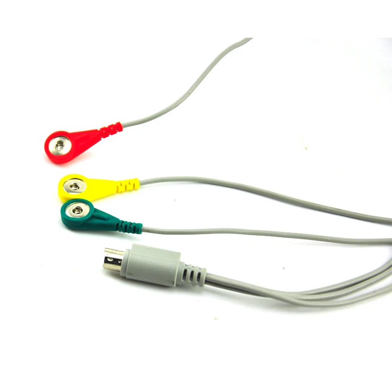 3 Leads Ekg Emg Eeg Ecg Snap Electrode Lead Wire Cable - Buy 3 Leads ...