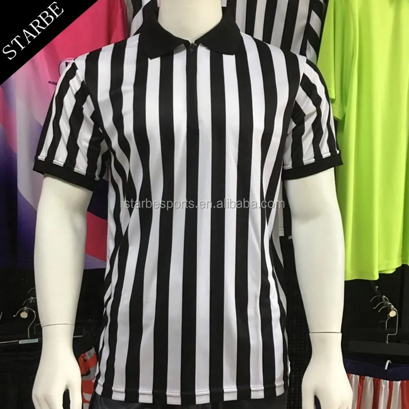 Digital printed referee polo shirt/Black and white strips referee ...