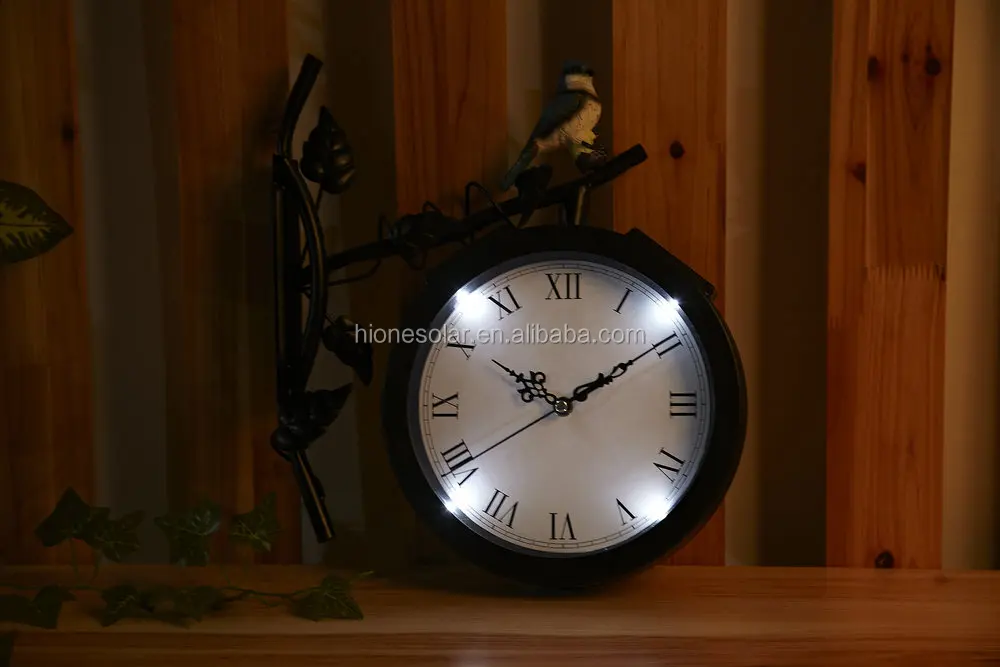 Metal Solar Powered Outdoor Wall Mounted Clock Bird - Buy Solar Clock ...