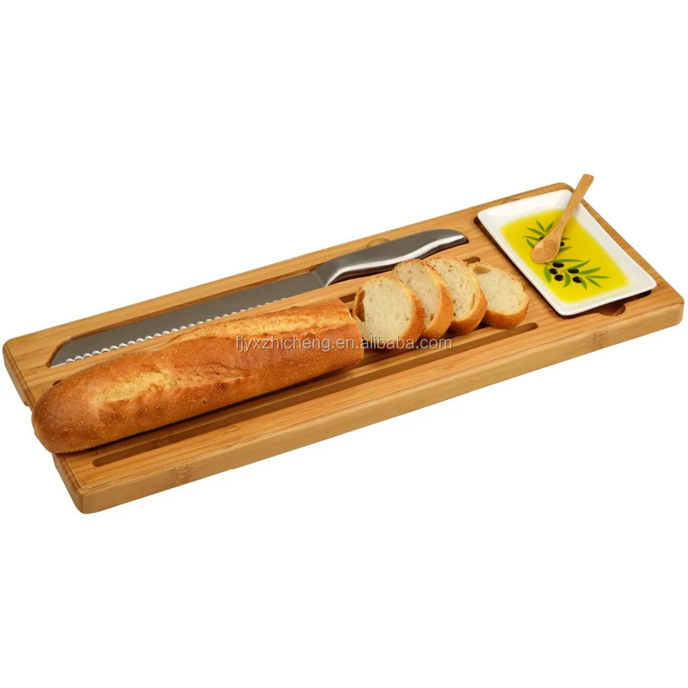 Bamboo Bread Cutting Board with Condiment Sauce Bowl Set Top Quality ...