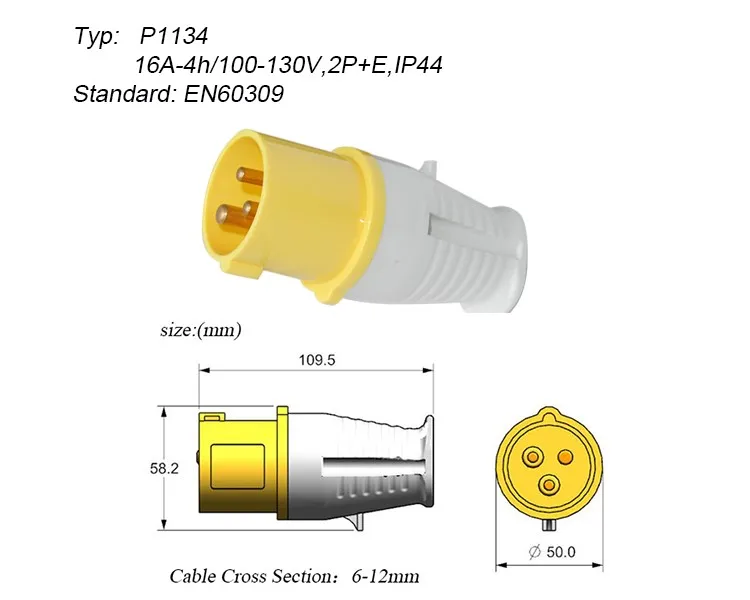 16a 110v 2p+e Male And Female Industrial Plug And Socket P1134 With Led ...