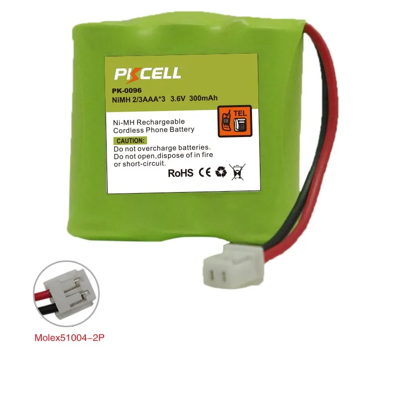 Pkcell Pk-0096 Nimh 2/3aaa *3 Battery Pack 3.6v 300mah Rechargeable ...