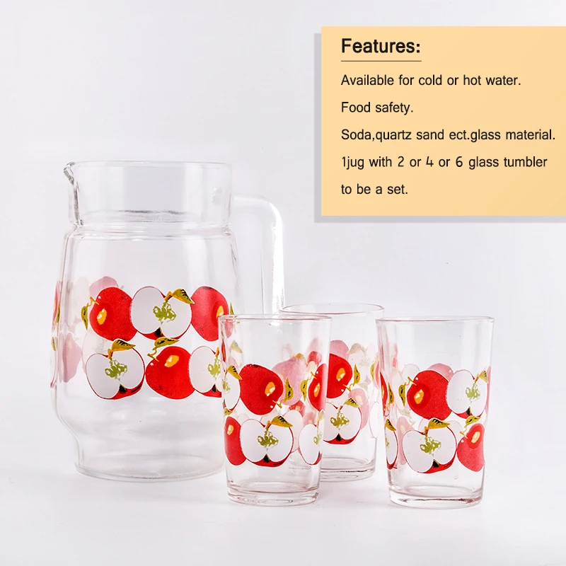 7pcs Glass Jug Set With Decal,Glass Drinking Jug Set For Water Juice ...