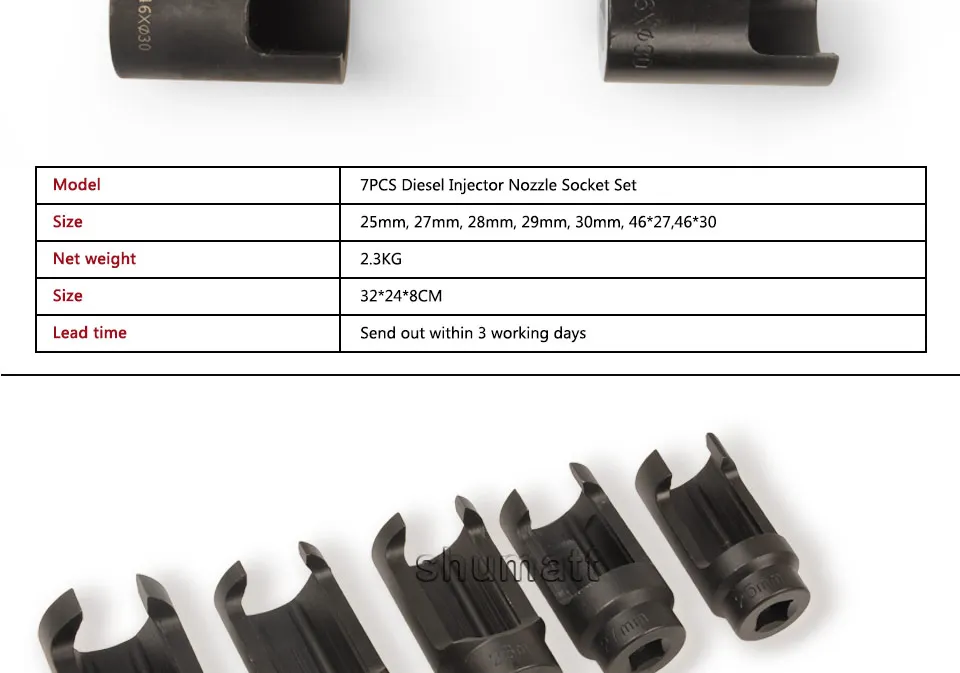 7pcs Diesel Injector Nozzle Socket Set 25mm 27mm 28mm 29mm 30mm 46*27 ...