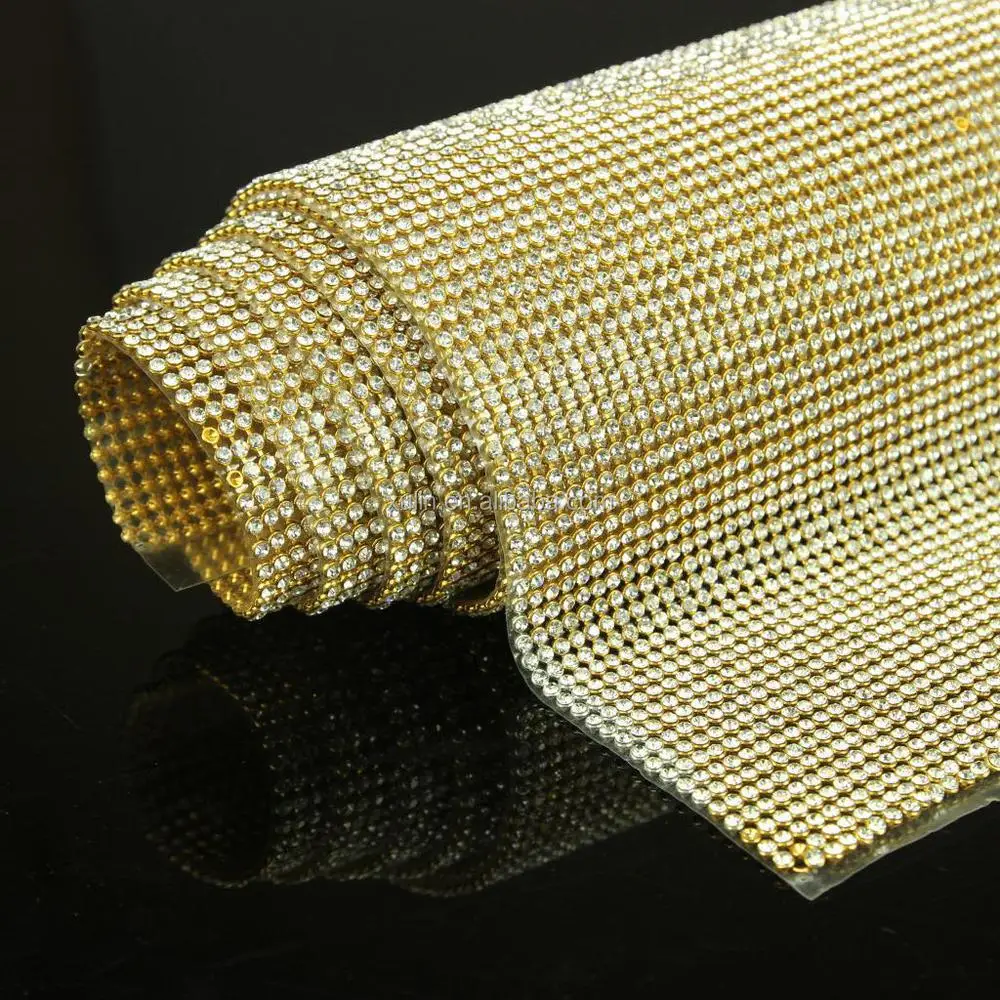 Gold Base Crystal Ab Color Hot Fix Crystal Rhinestone Mesh Trimming ...