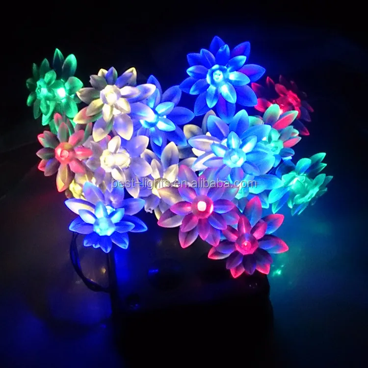 30 Led Double Lotus Solar String Lights Waterproof Lotus Flower Fairy ...