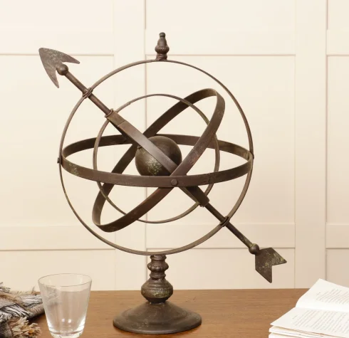 Brown Cast Iron Metal Armillary Sphere Arrow Globe Sundial Decoration ...