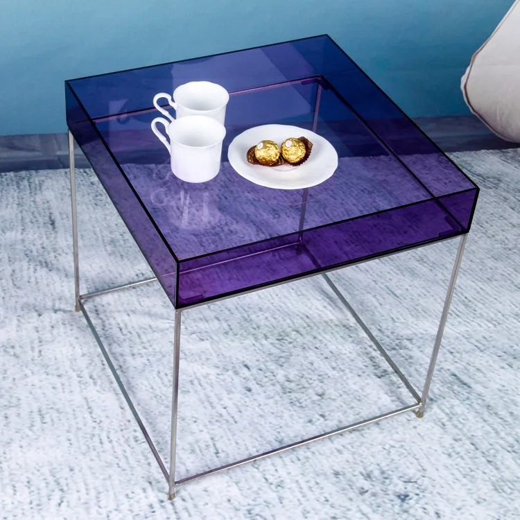 Unique Design Cube Shape Purple Color Acrylic Coffee Tray Table With ...