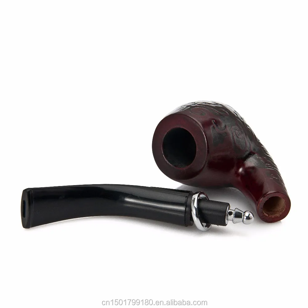 EKJ-705 Red Color Carved Flowers Wooden Smoking Pipes