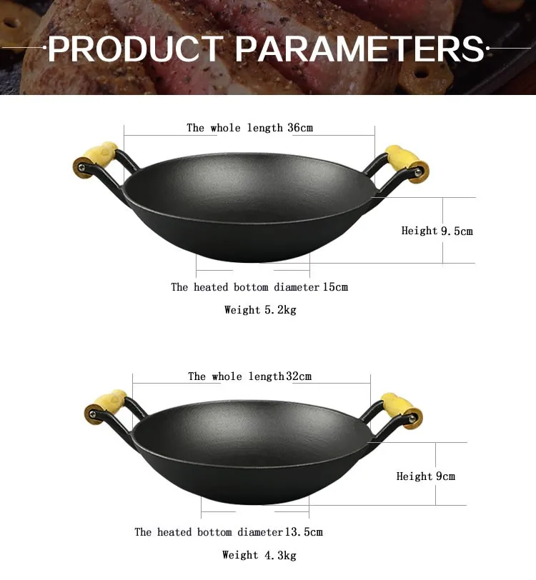 Japanese Flat Bottom Cast Iron Wok With Two Wooden Handles - Buy Wok ...