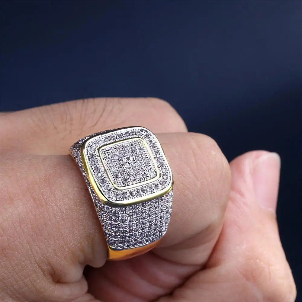 Krkc&co14k Gold Plated Square Iced Out Ring Bling Ring Platform Ring Cz ...