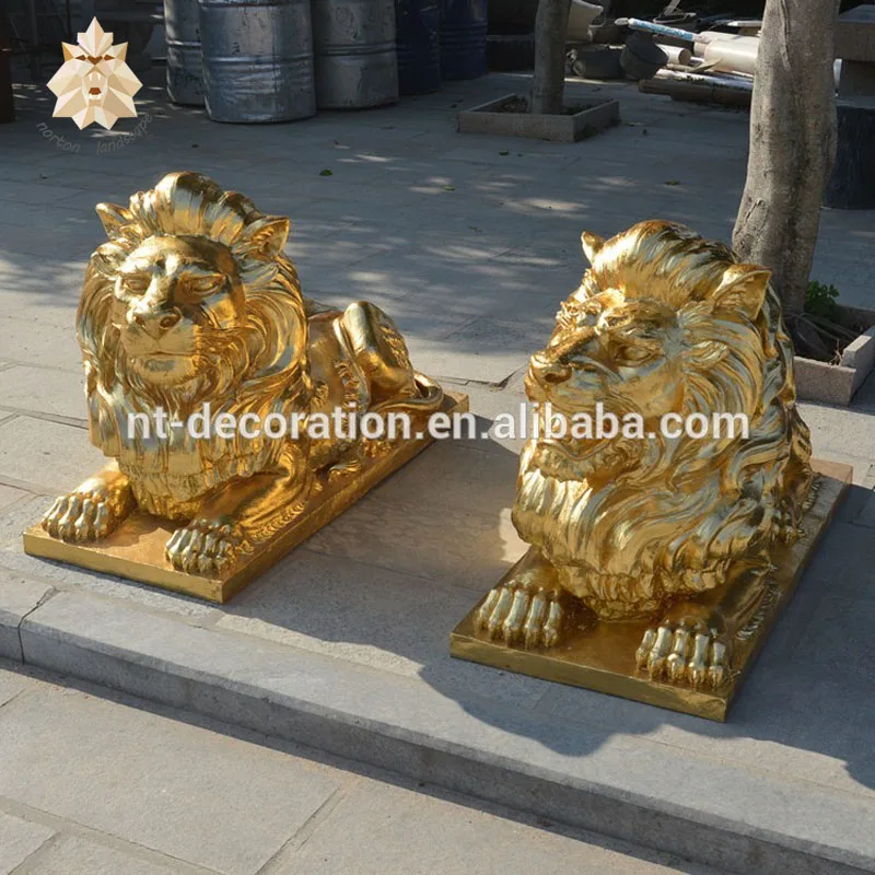 Garden Decoration Fiberglass Lying Gold Animal Lion Sculpture Life Size ...