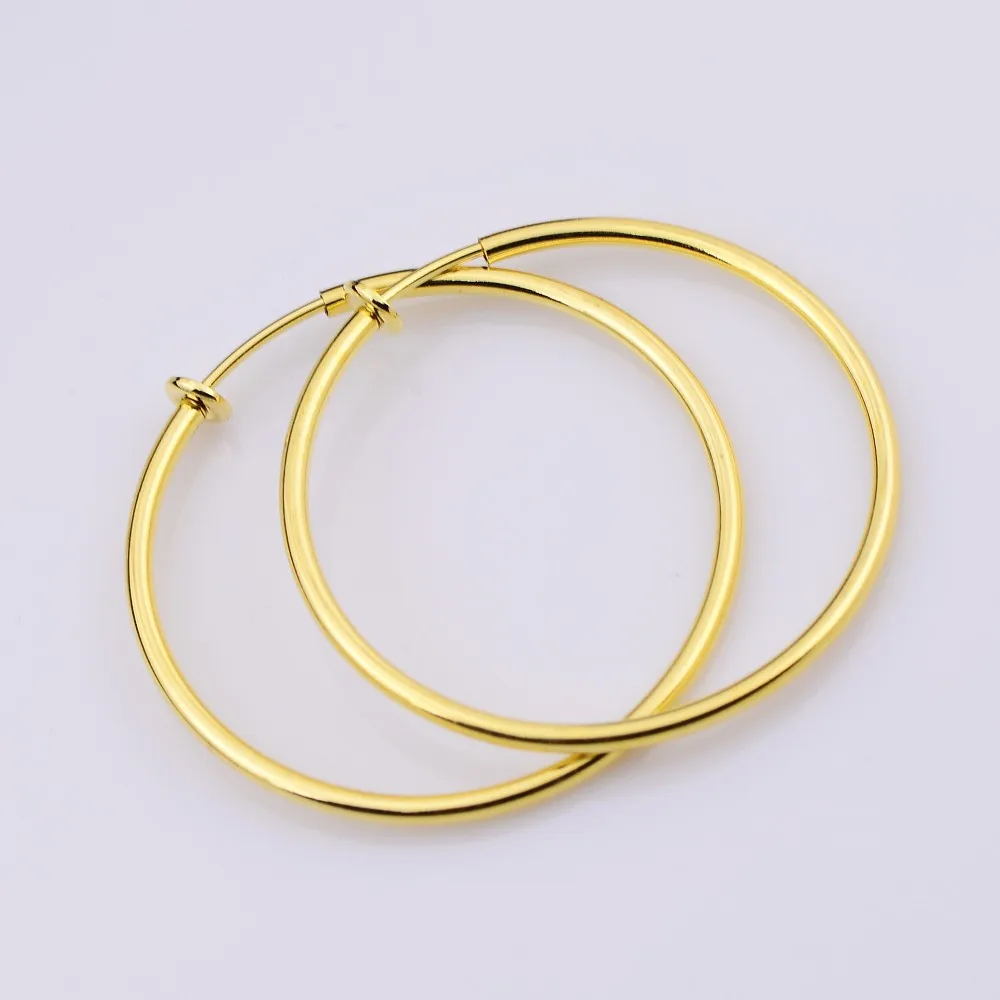 50mm Wide Non- Piercing Spring Hoops Clip On Earrings Round Wire ...