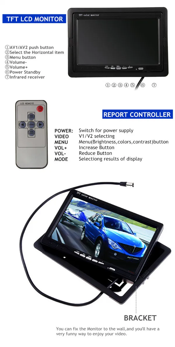 7 Inches Tft Lcd Car Headrest Monitor With 2 Av Port Color Car Monitor ...