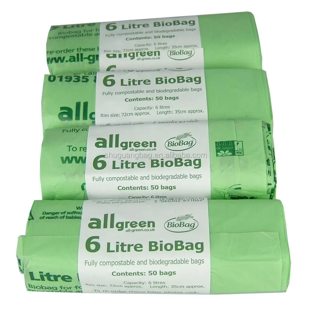 All-green 6 Litre Biobag Compostable Kitchen Caddy Bin Liners,200 Bags ...